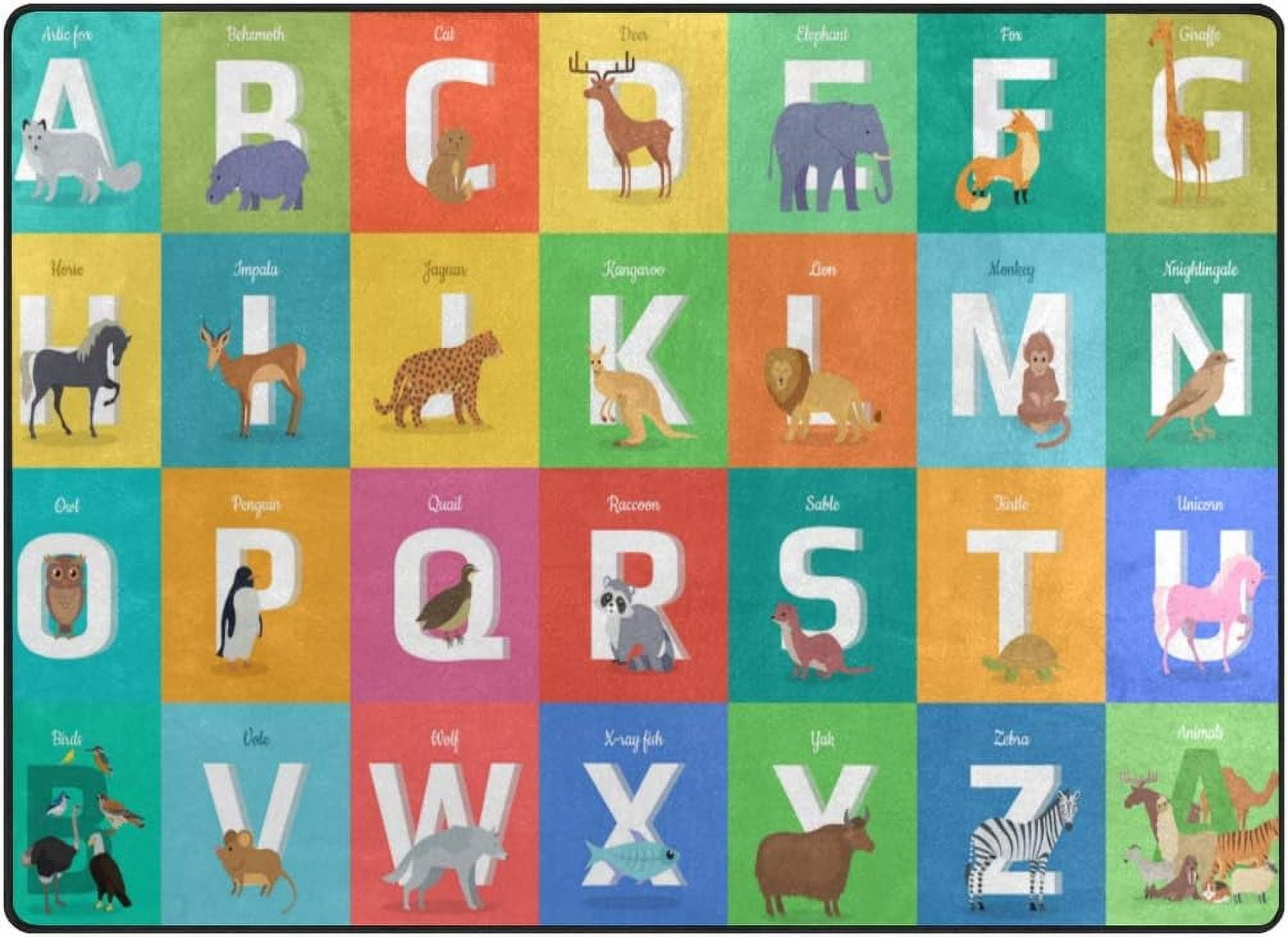 SKYSONIC Area Rug Pad Animals Alphabet Nursery Rugs Floor Mat for Kids ...