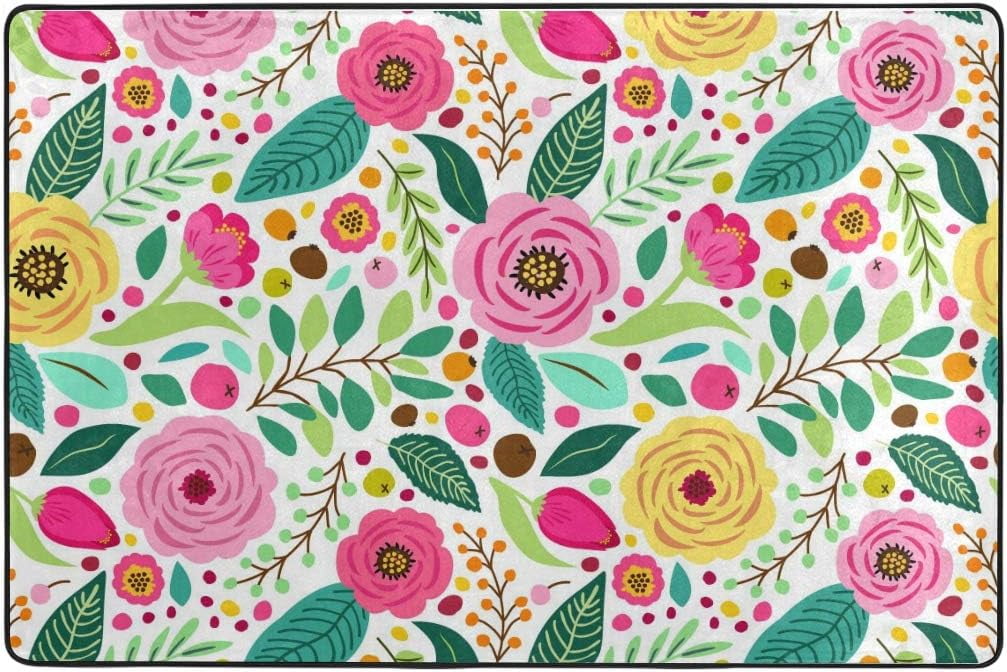 SKYSONIC Area Rug Pad Beautiful Retro Flowers Nursery Rugs Floor Mat ...