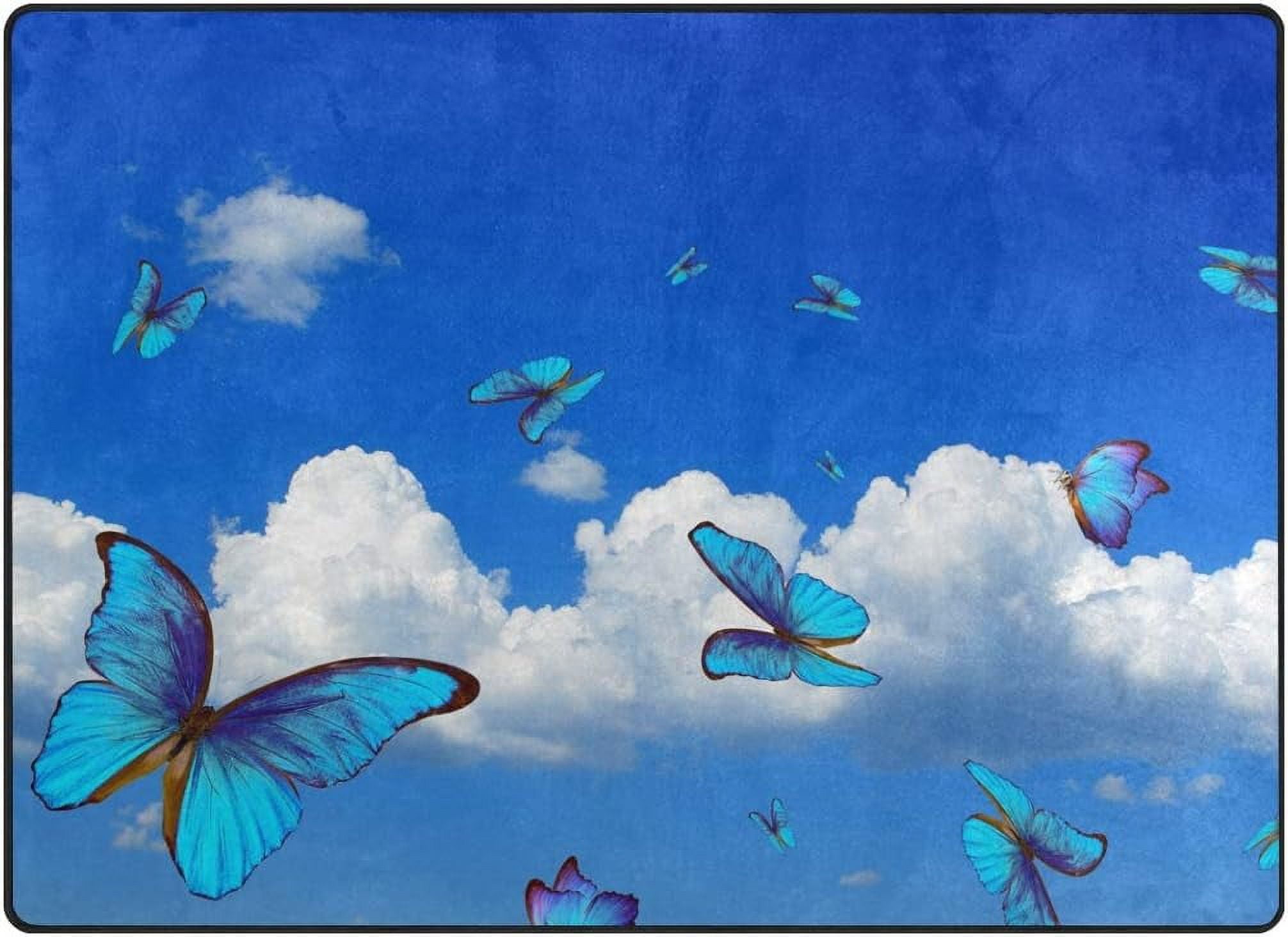 SKYSONIC Area Rug Pad Bright Butterflies Flying The Blue Sky Nursery ...