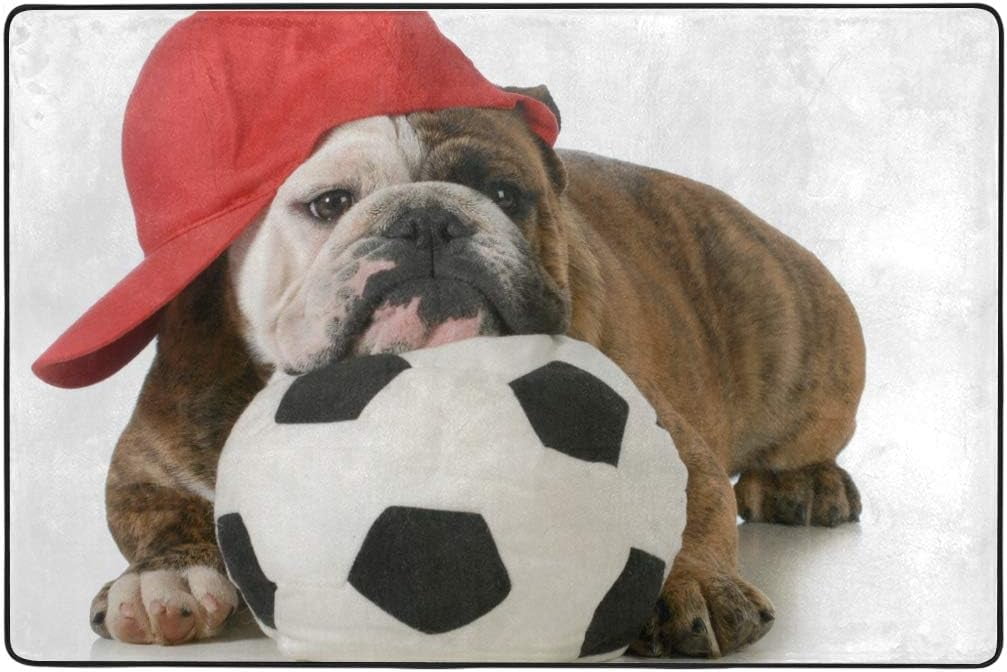SKYSONIC Area Rug Pad Bulldog Resting On Soccer Ball Nursery Rugs Floor ...