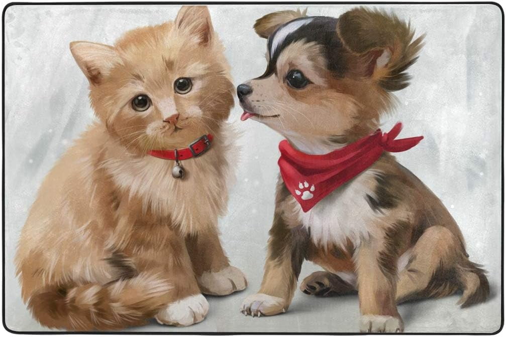 SKYSONIC Area Rug Pad Cat and Dog Watercolor Painting Nursery Rugs ...