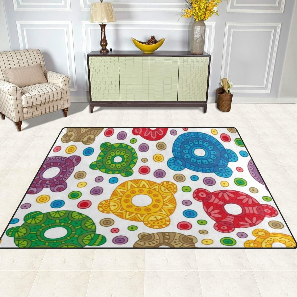 SKYSONIC Area Rug Pad Colorful Doughnut with Circles Nursery Rugs Floor ...