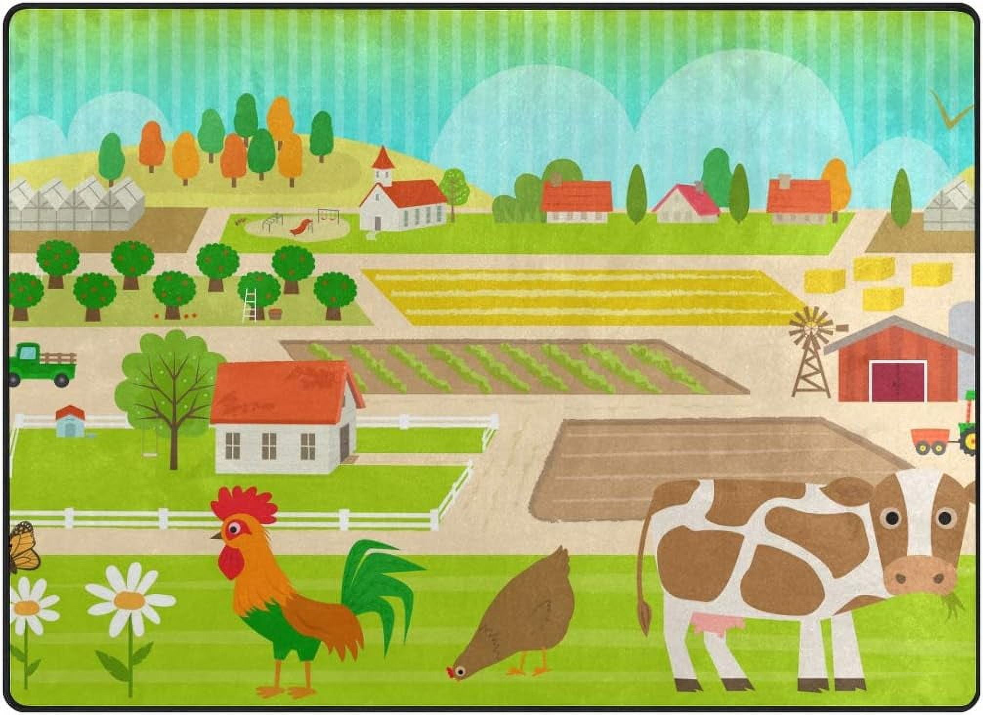 SKYSONIC Area Rug Pad Colorful Farmland Animals Nursery Rugs Floor Mat ...