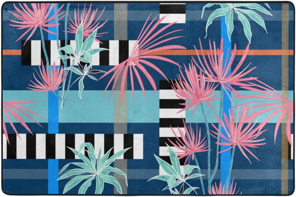 SKYSONIC Area Rug Pad Colorful Tropical Palm Trees and Leaves Nursery ...