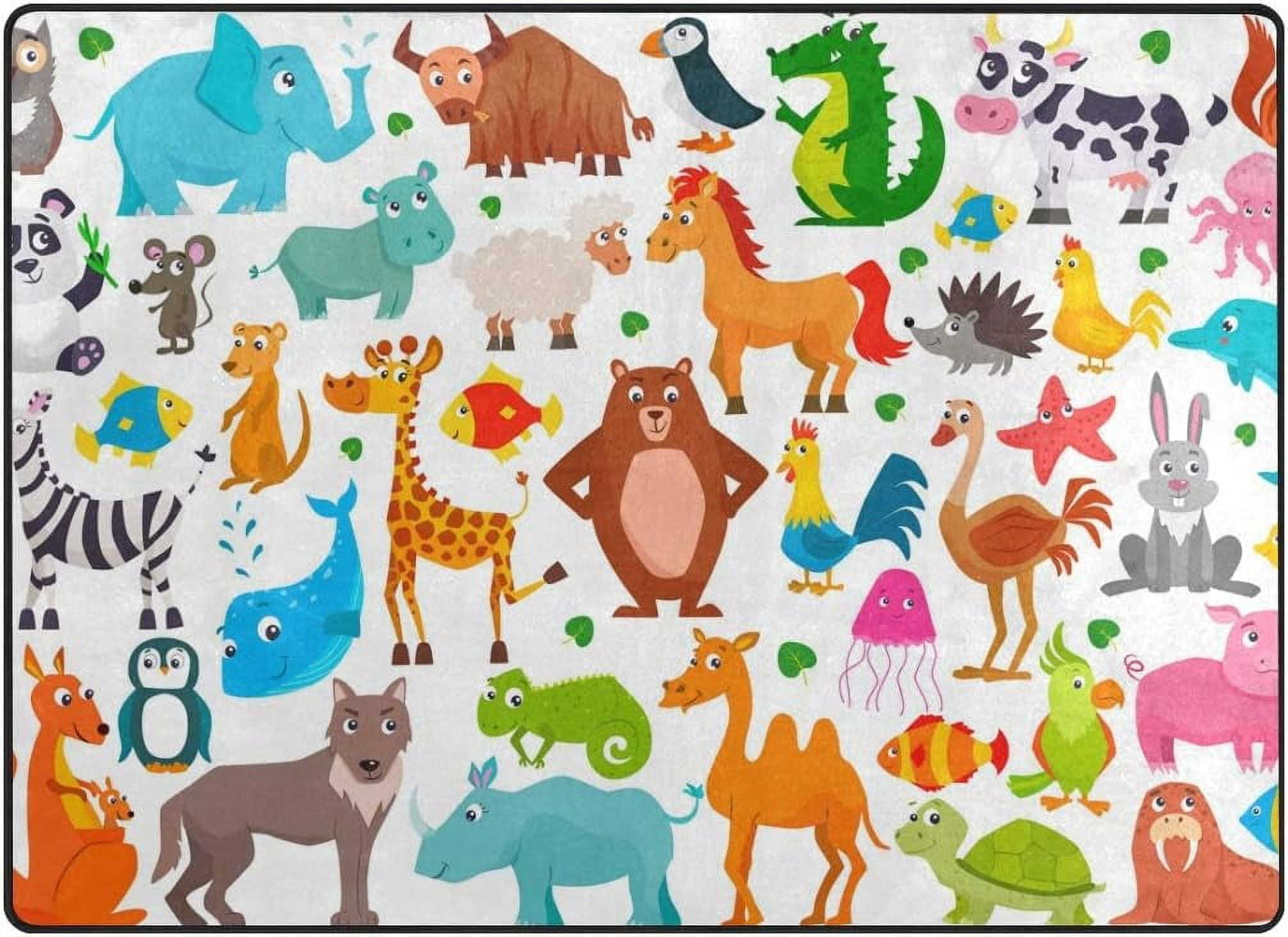 SKYSONIC Area Rug Pad Cute Cartoon Animals Nursery Rugs Floor Mat for ...