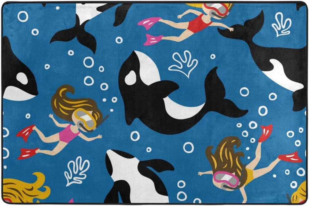 SKYSONIC Area Rug Pad Cute Dolphins and Diving Girls Nursery Rugs Floor ...