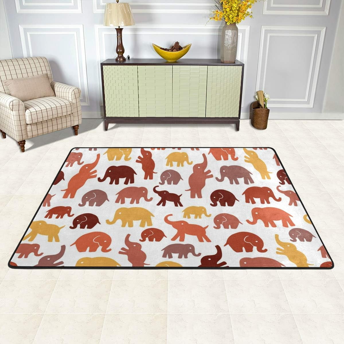 SKYSONIC Area Rug Pad Cute Elephants On White Nursery Rugs Floor Mat ...