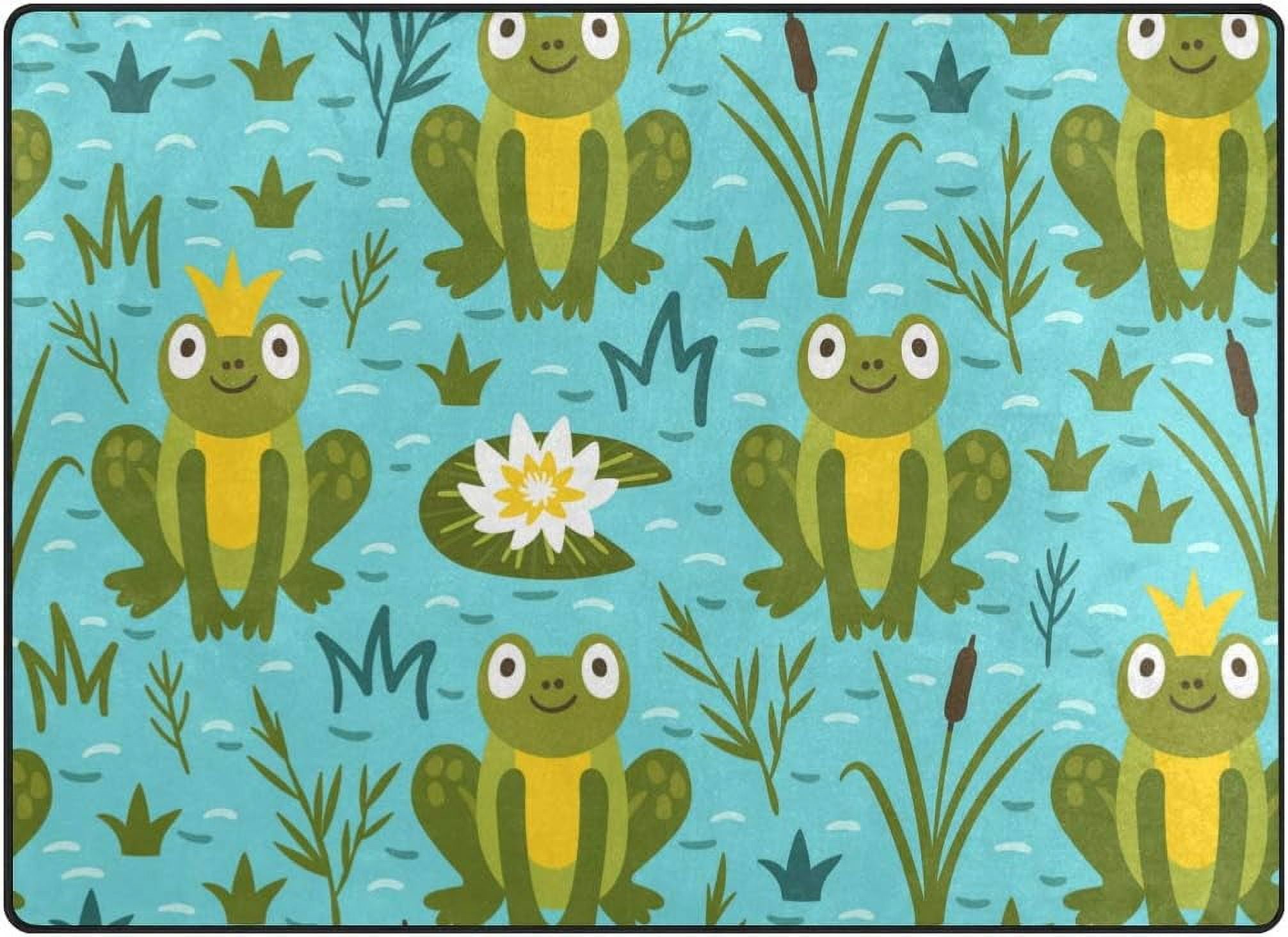 SKYSONIC Area Rug Pad Cute Frogs with Grass Nursery Rugs Floor Mat for ...
