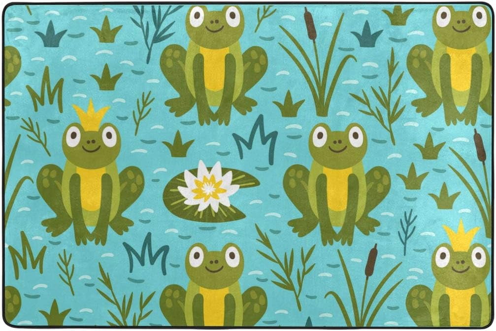 SKYSONIC Area Rug Pad Cute Frogs with Grass Nursery Rugs Floor Mat for ...