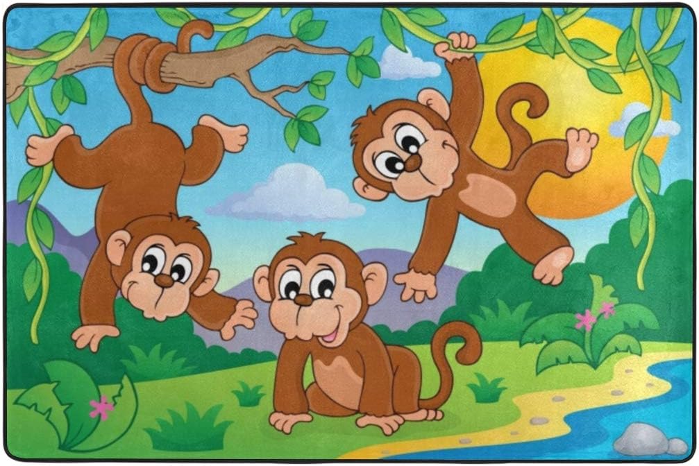 SKYSONIC Area Rug Pad Cute Monkeys Nursery Rugs Floor Mat for Kids ...
