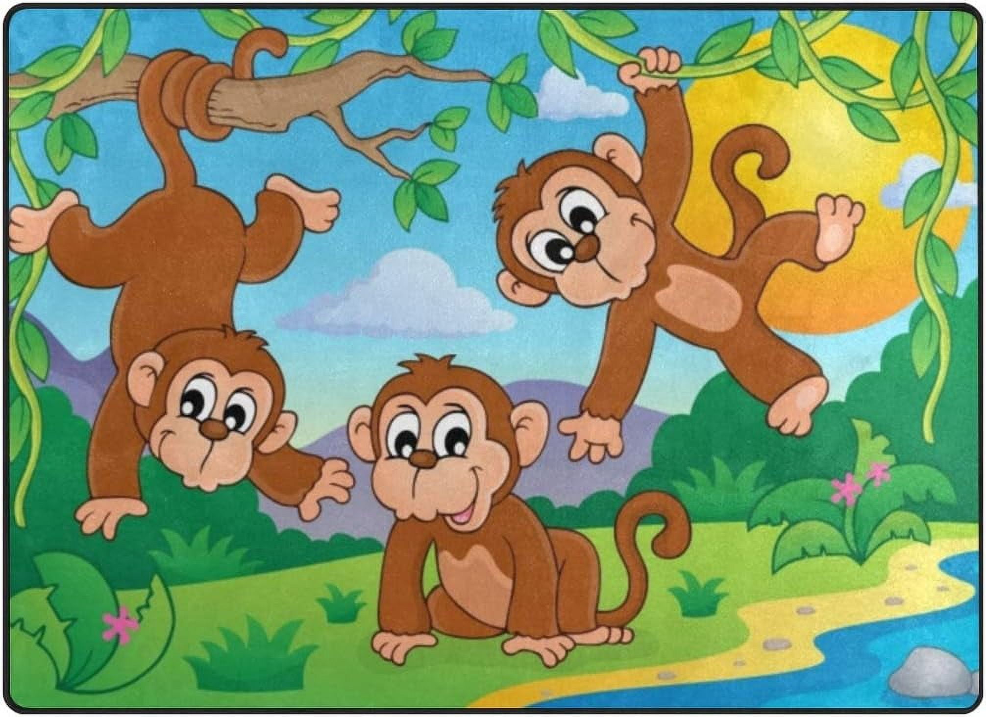 SKYSONIC Area Rug Pad Cute Monkeys Nursery Rugs Floor Mat for Kids ...