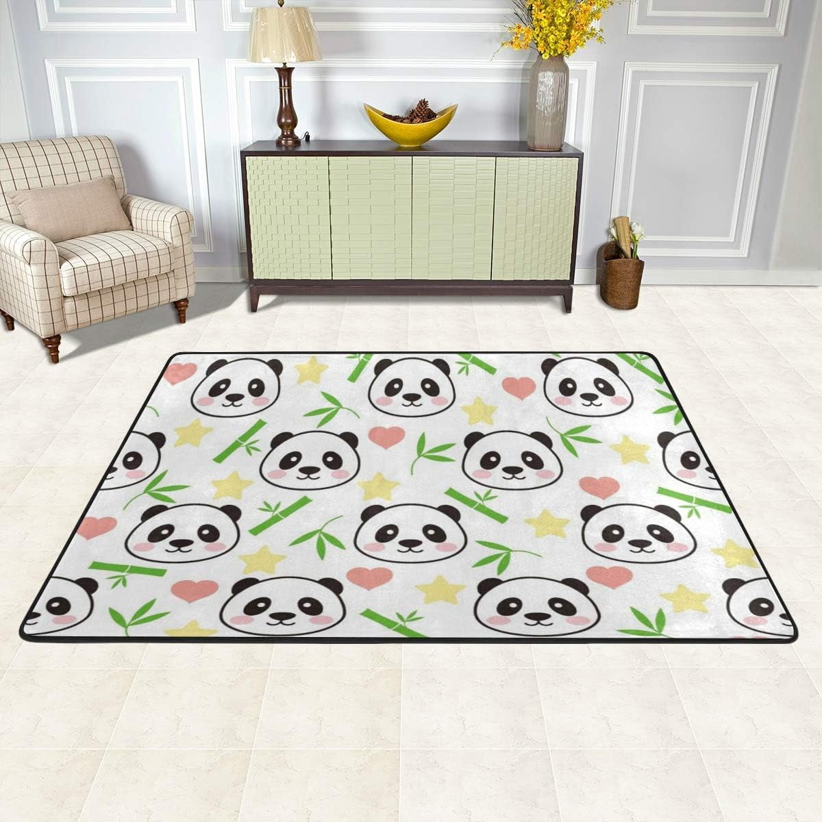 SKYSONIC Area Rug Pad Cute Panda Heart Nursery Rugs Floor Mat for Kids ...