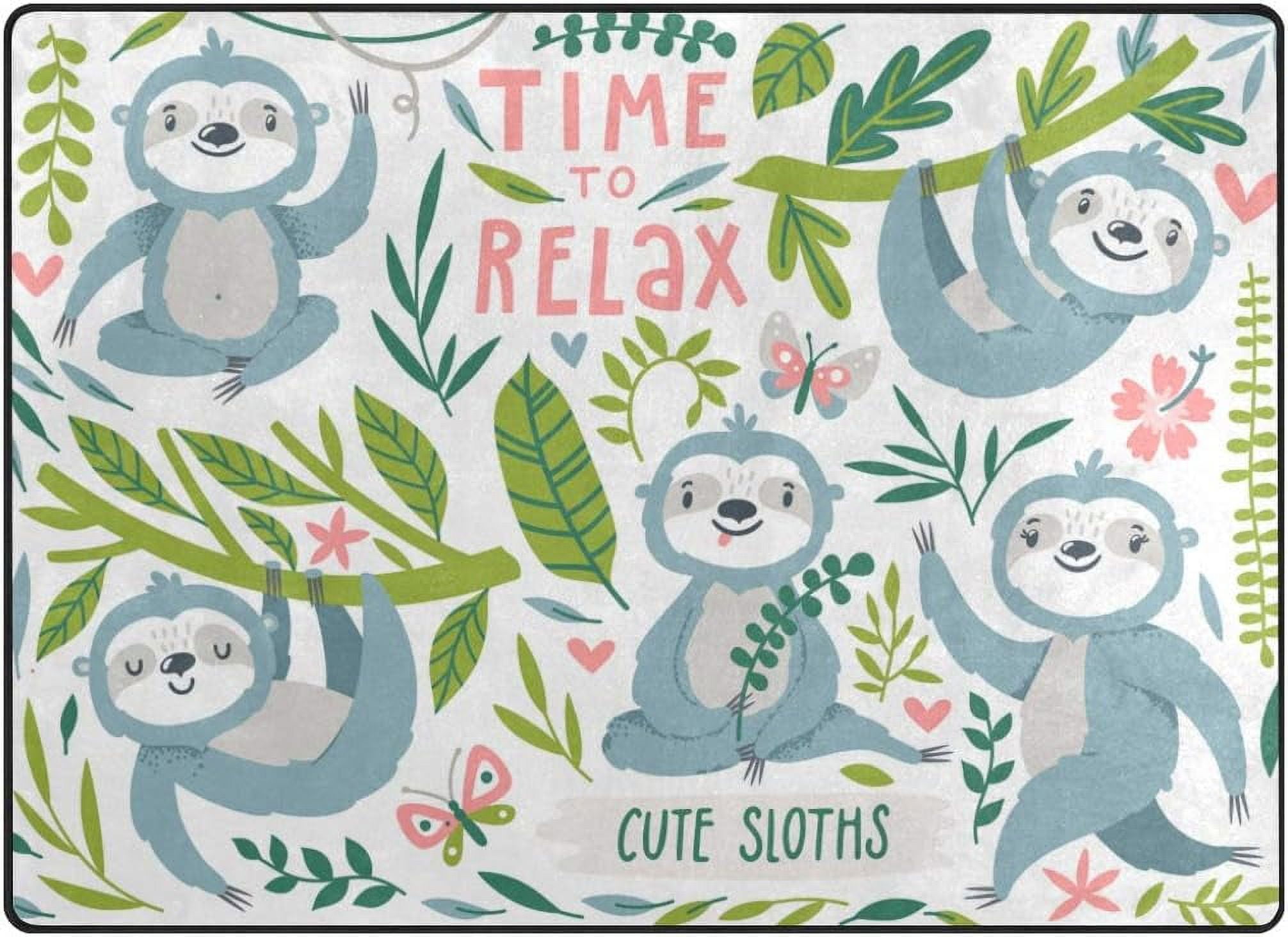 SKYSONIC Area Rug Pad Cute Sloth with Plants Nursery Rugs Floor Mat for ...