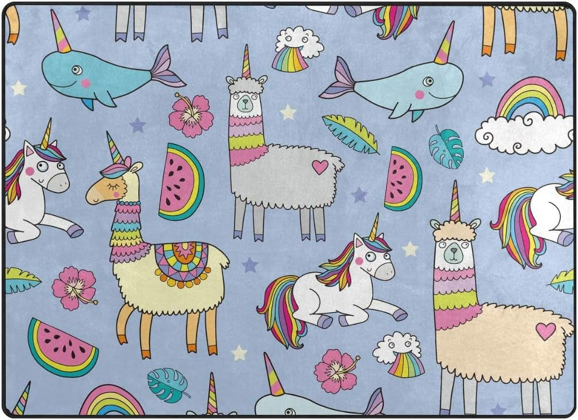 SKYSONIC Area Rug Pad Cute Unicorn Llamas Nursery Rugs Floor Mat for ...