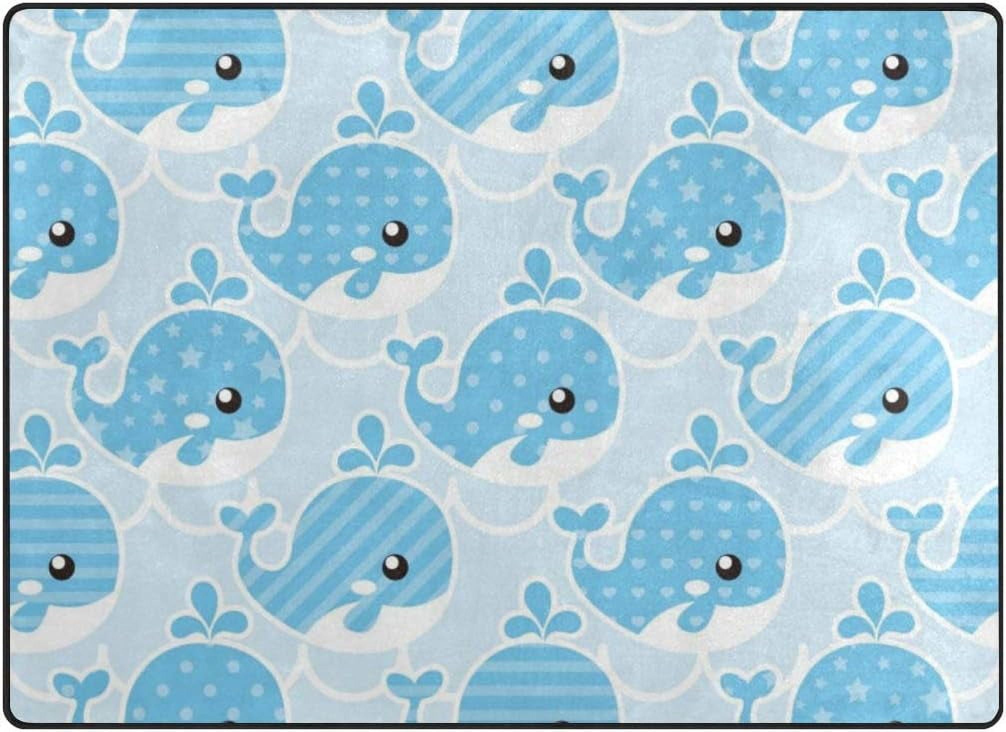 SKYSONIC Area Rug Pad Cute Whale On Wave Nursery Rugs Floor Mat for ...