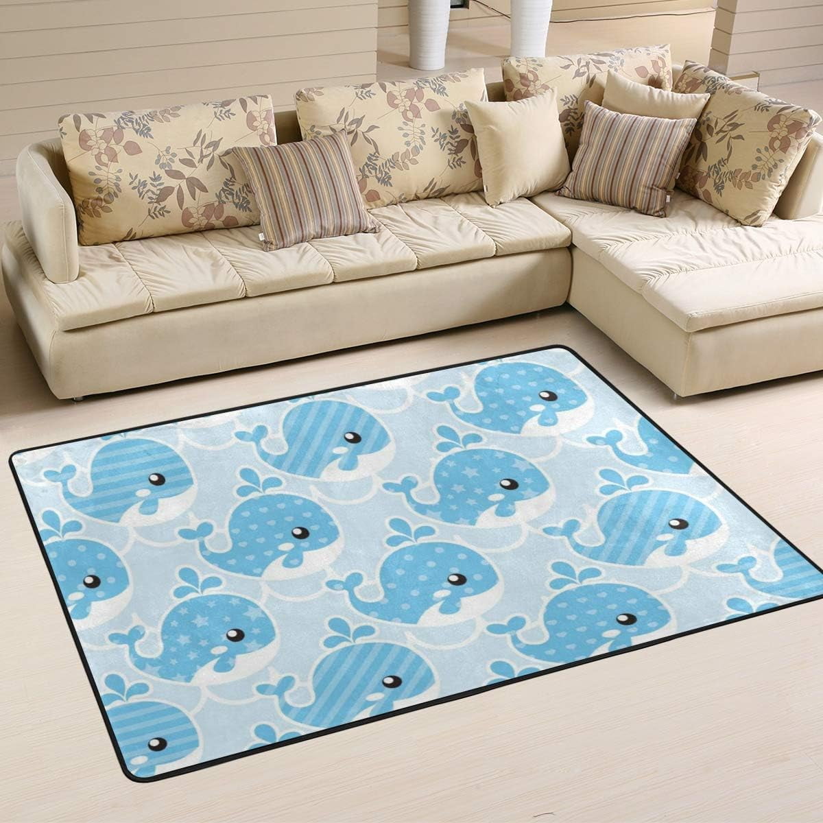 SKYSONIC Area Rug Pad Cute Whale On Wave Nursery Rugs Floor Mat for ...