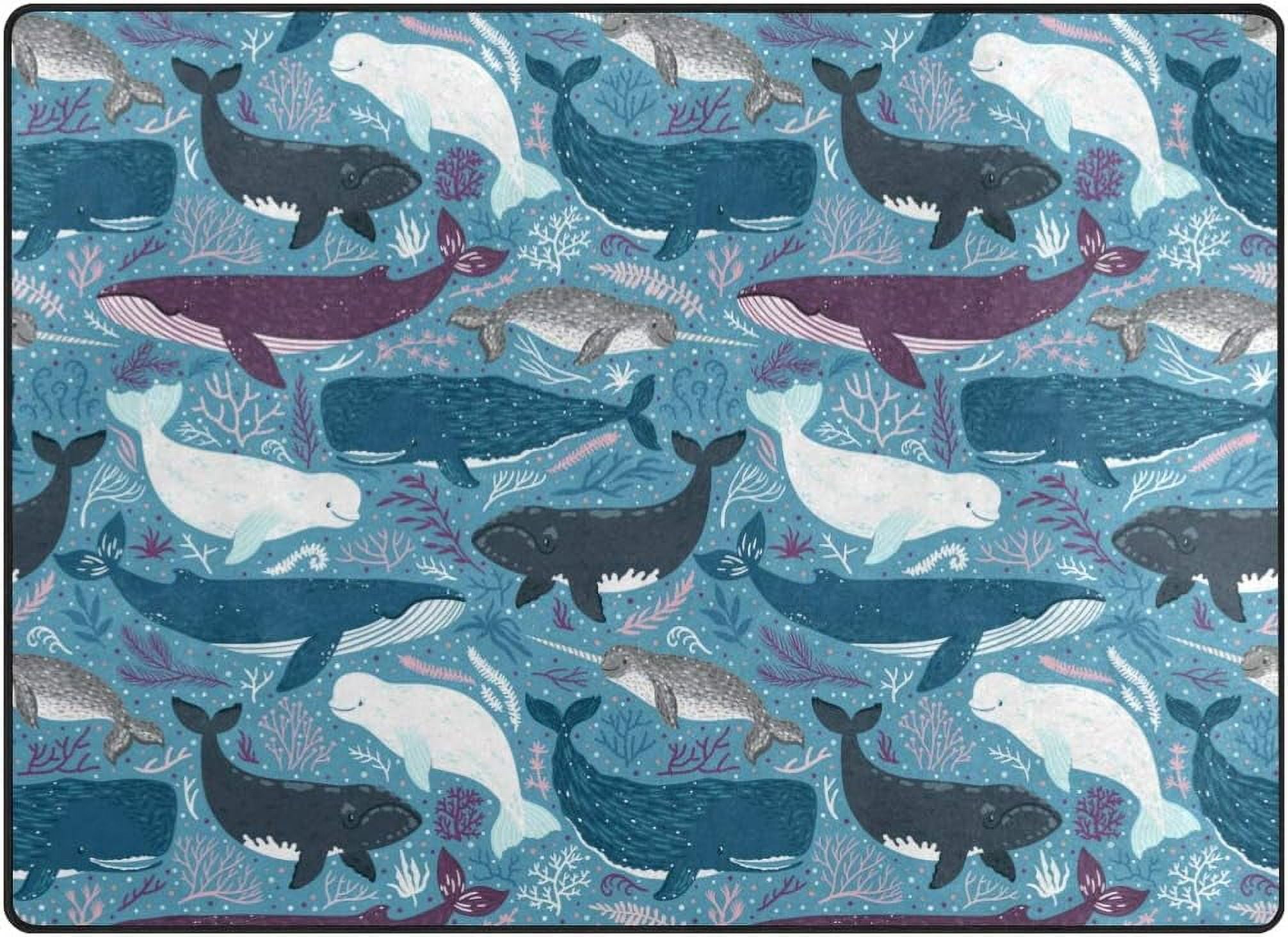 SKYSONIC Area Rug Pad Cute Whales and Sharks Nursery Rugs Floor Mat for ...