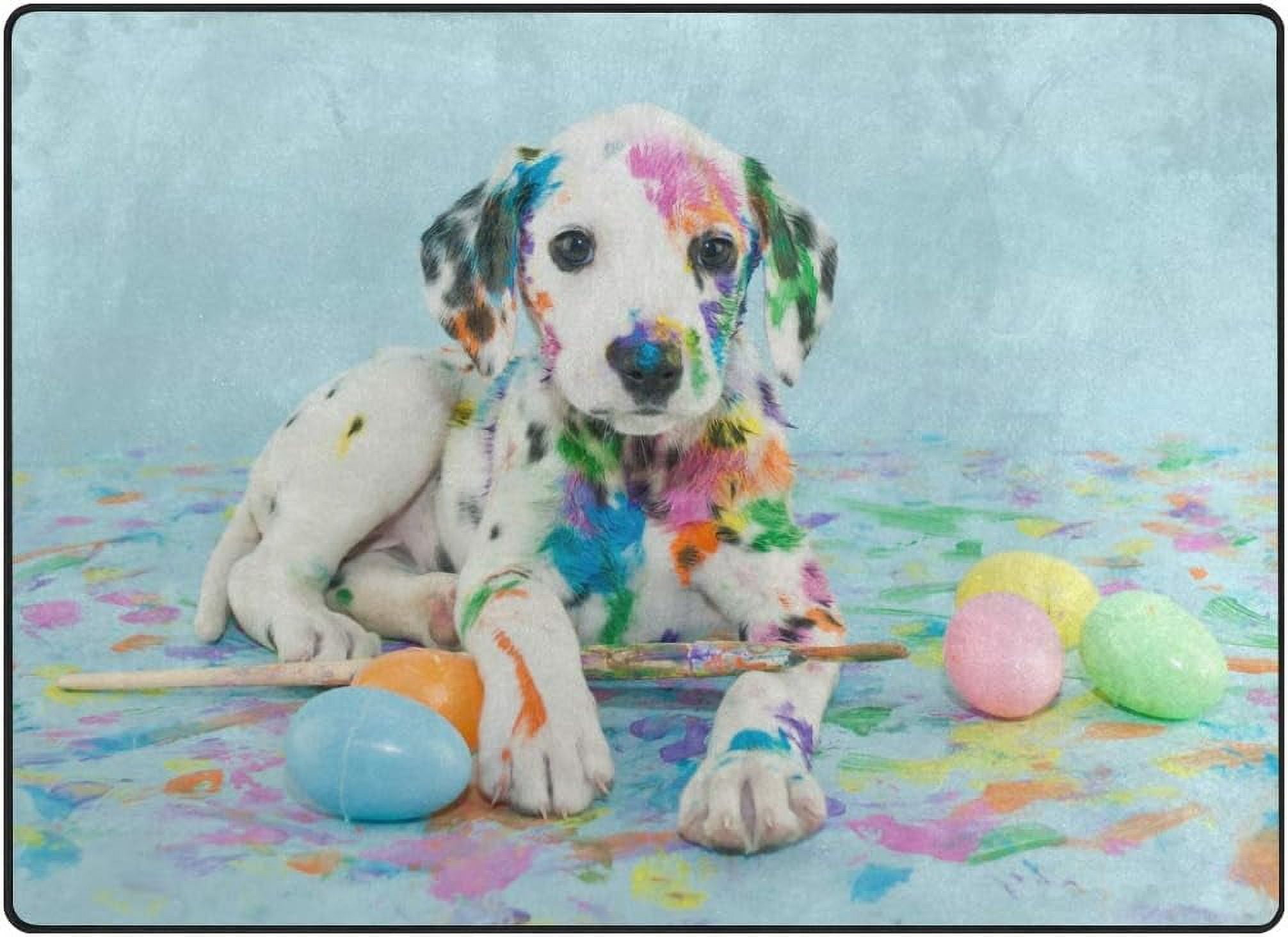 SKYSONIC Area Rug Pad Dalmatian Dog with Painting Eggs Nursery Rugs ...