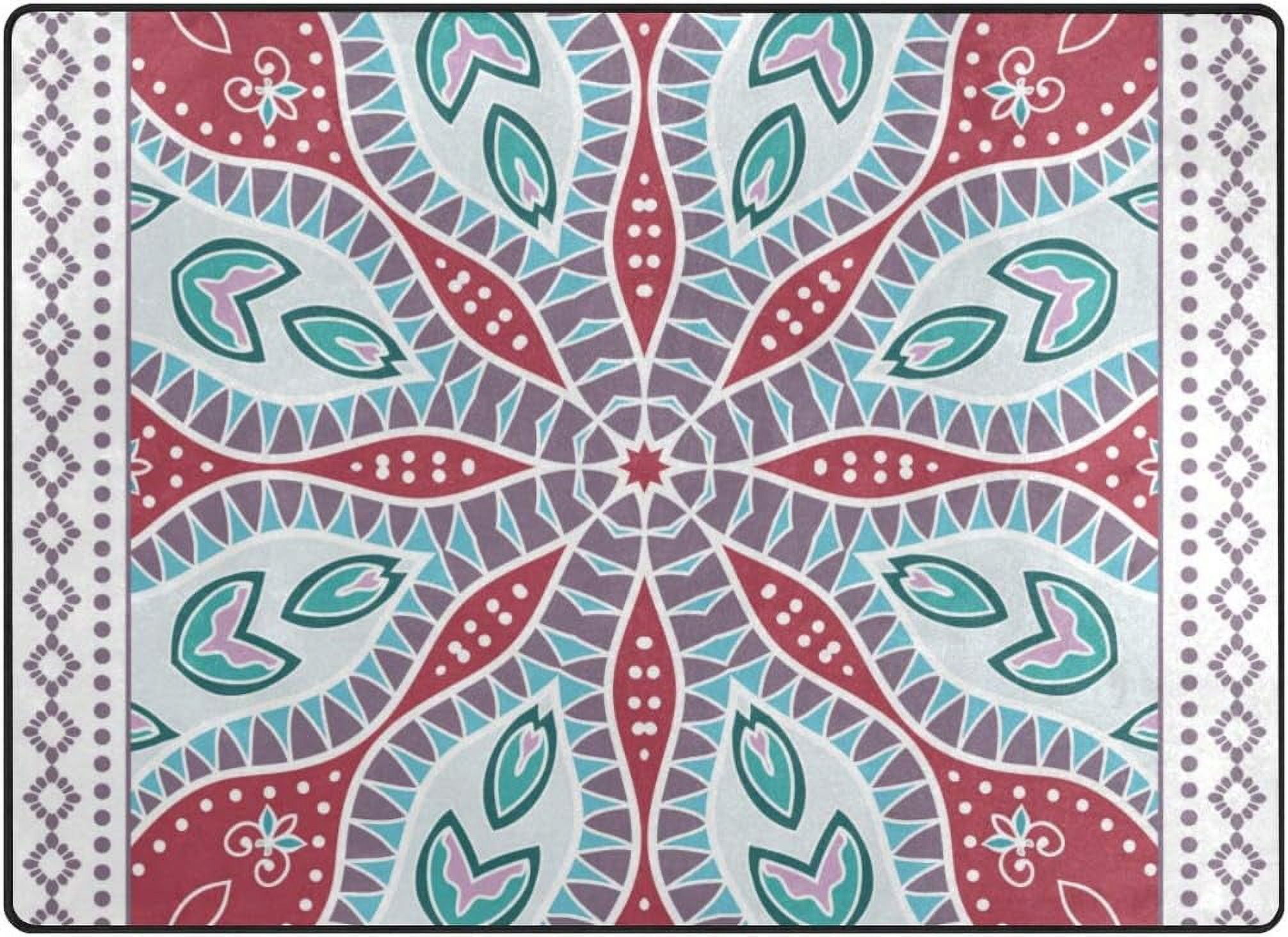 SKYSONIC Area Rug Pad Decorative Colorful Ornament On White Nursery ...