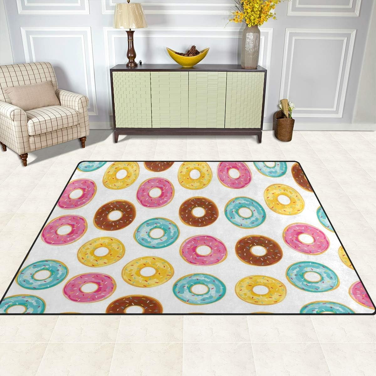 SKYSONIC Area Rug Pad Donut Pattern Nursery Rugs Floor Mat for Kids ...