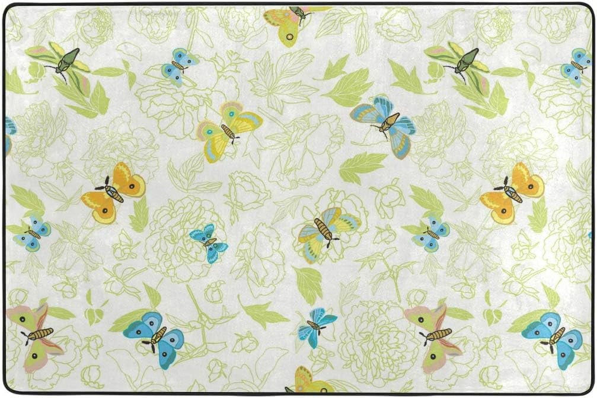 SKYSONIC Area Rug Pad Elegant Peony Butterfly Nursery Rugs Floor Mat ...
