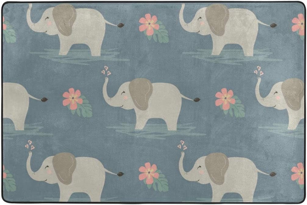 SKYSONIC Area Rug Pad Elephants in Pastel Colors Nursery Rugs Floor Mat ...