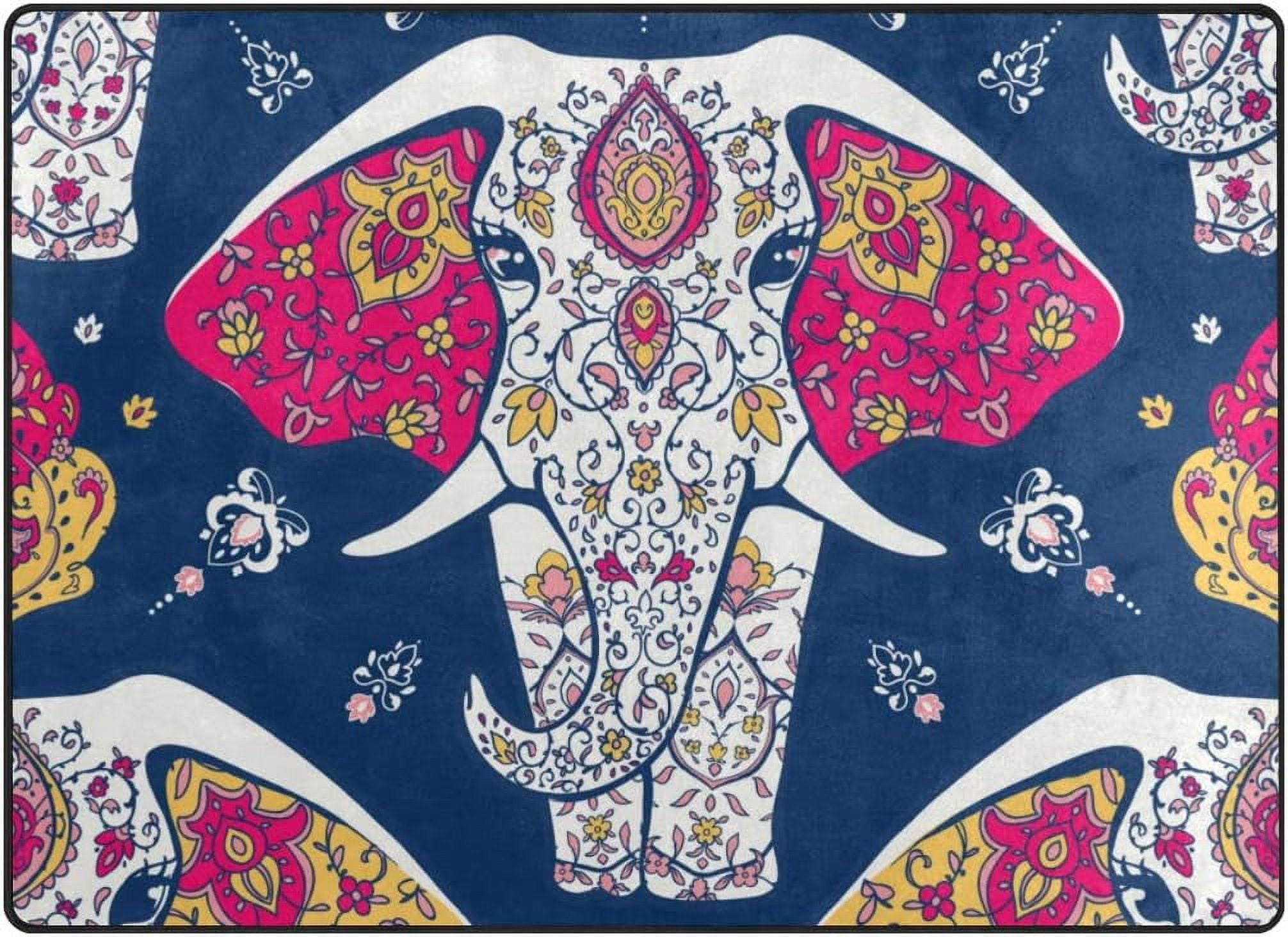 SKYSONIC Area Rug Pad Ethnic Elephant On Dark Nursery Rugs Floor Mat ...