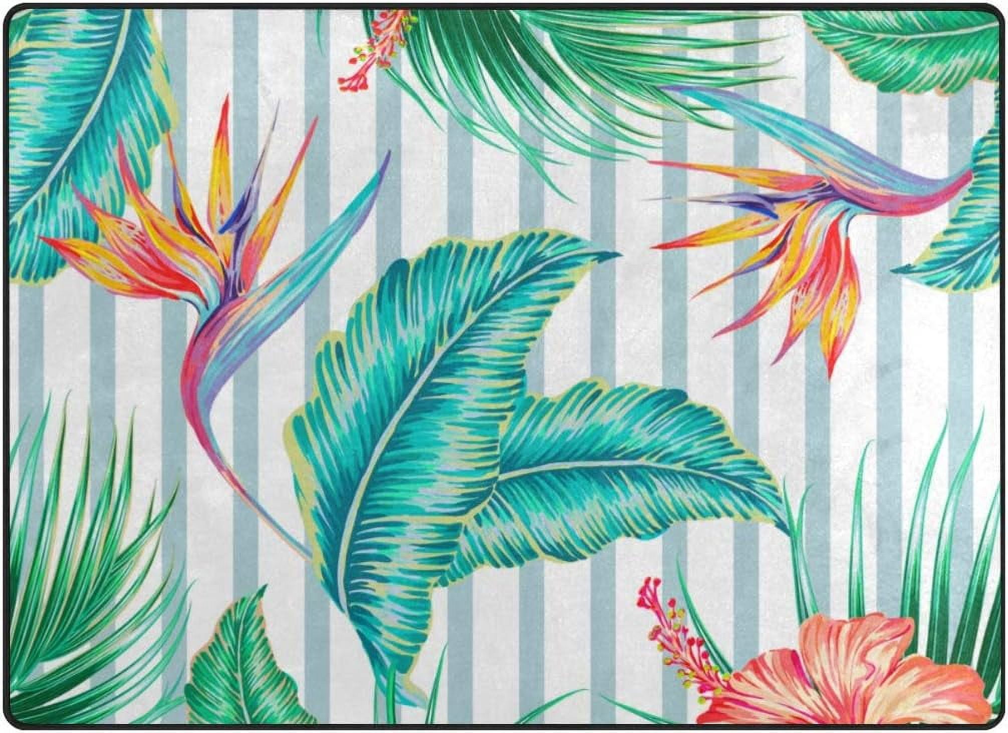 SKYSONIC Area Rug Pad Exotic Flowers Palm Leaves Nursery Rugs Floor Mat ...