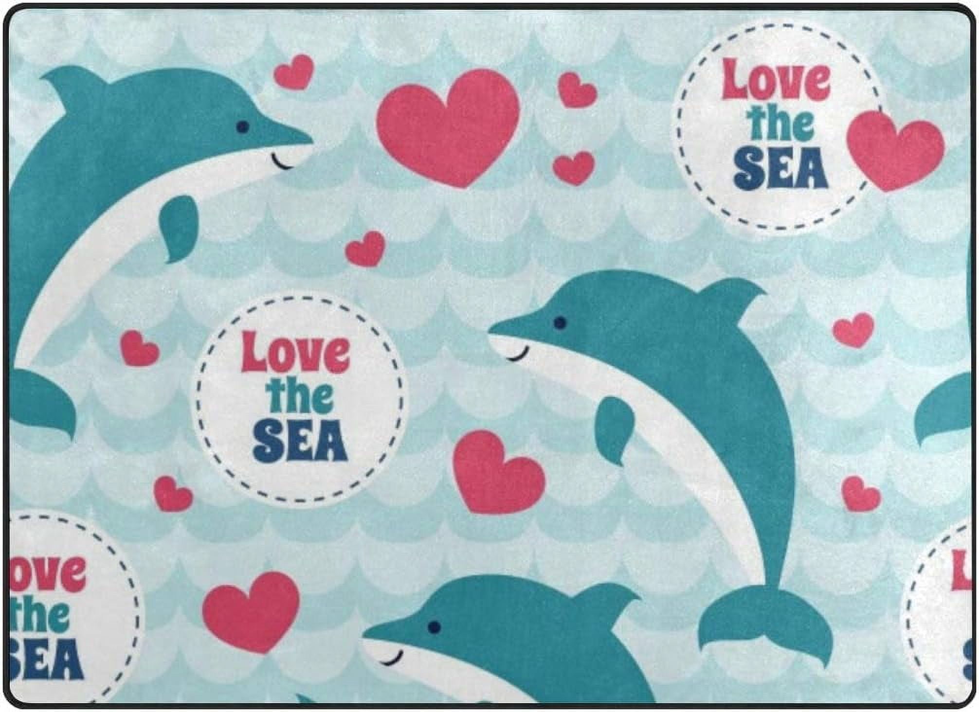 SKYSONIC Area Rug Pad Flock of Dolphins Nursery Rugs Floor Mat for Kids ...