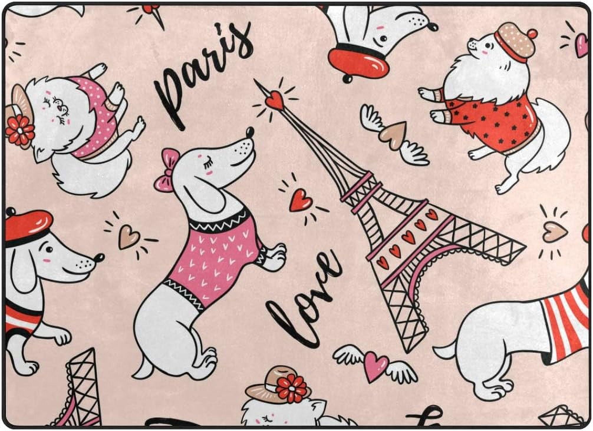 SKYSONIC Area Rug Pad French Style Dog and Eiffel Tower Nursery Rugs ...