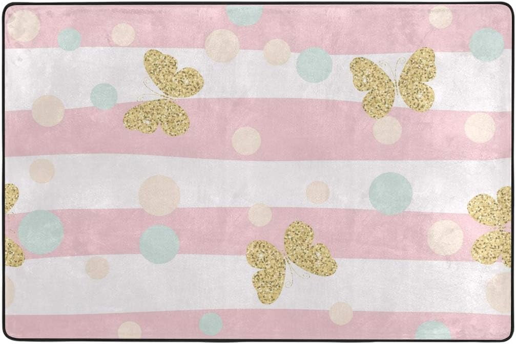 SKYSONIC Area Rug Pad Gold Glittering Butterflies Nursery Rugs Floor ...