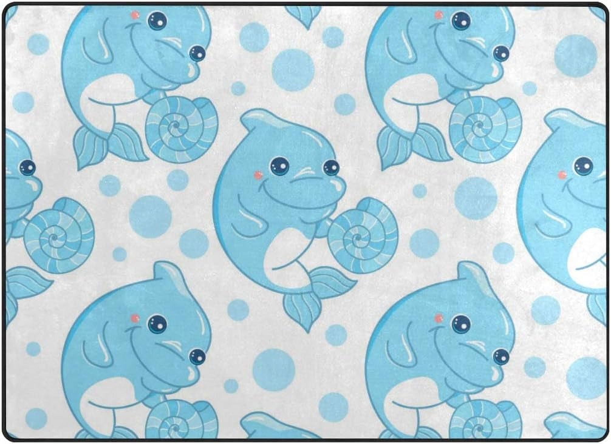 SKYSONIC Area Rug Pad Kawaii Smiling Baby Dolphin Nursery Rugs Floor ...