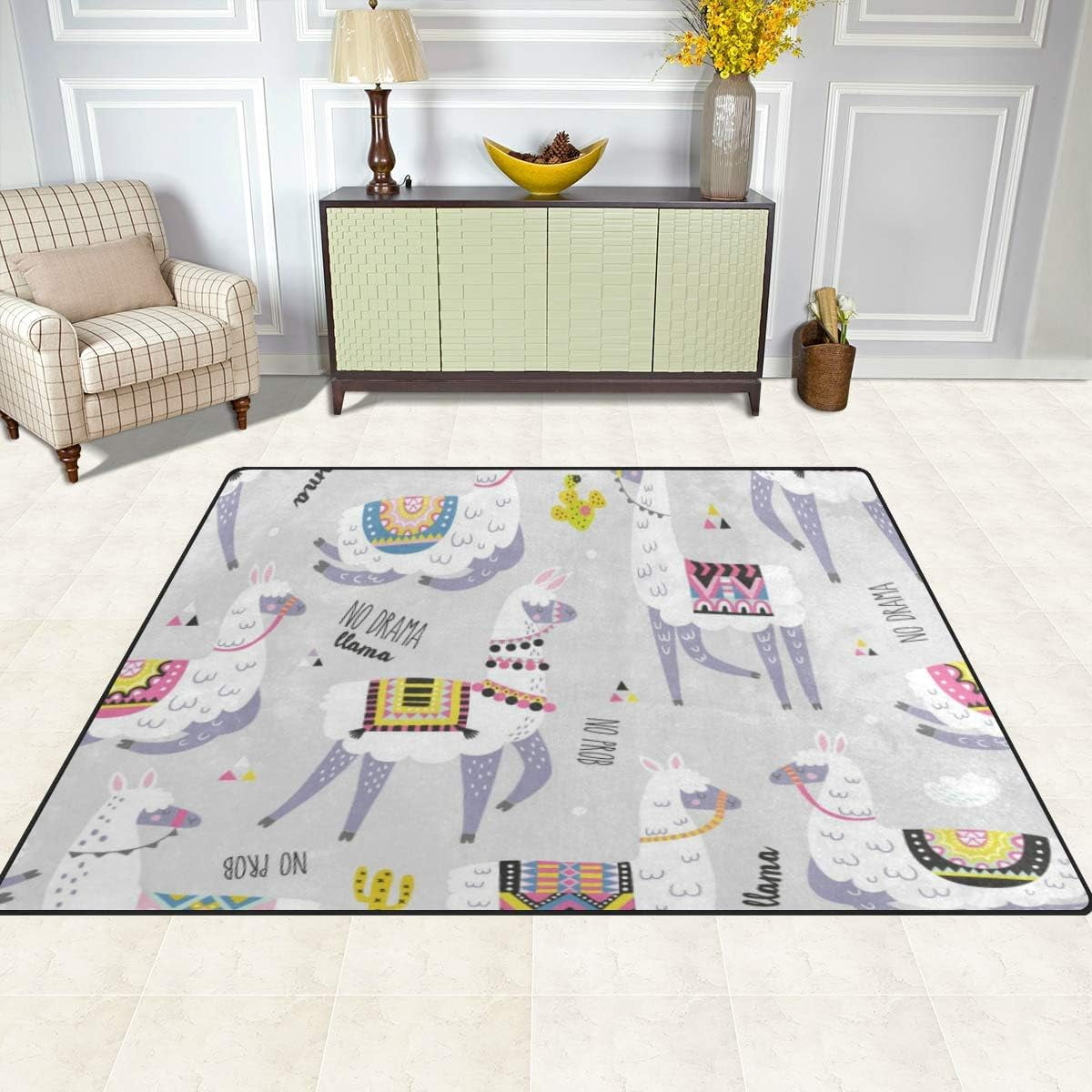 SKYSONIC Area Rug Pad Llama Cactus Nursery Rugs Floor Mat for Kids ...