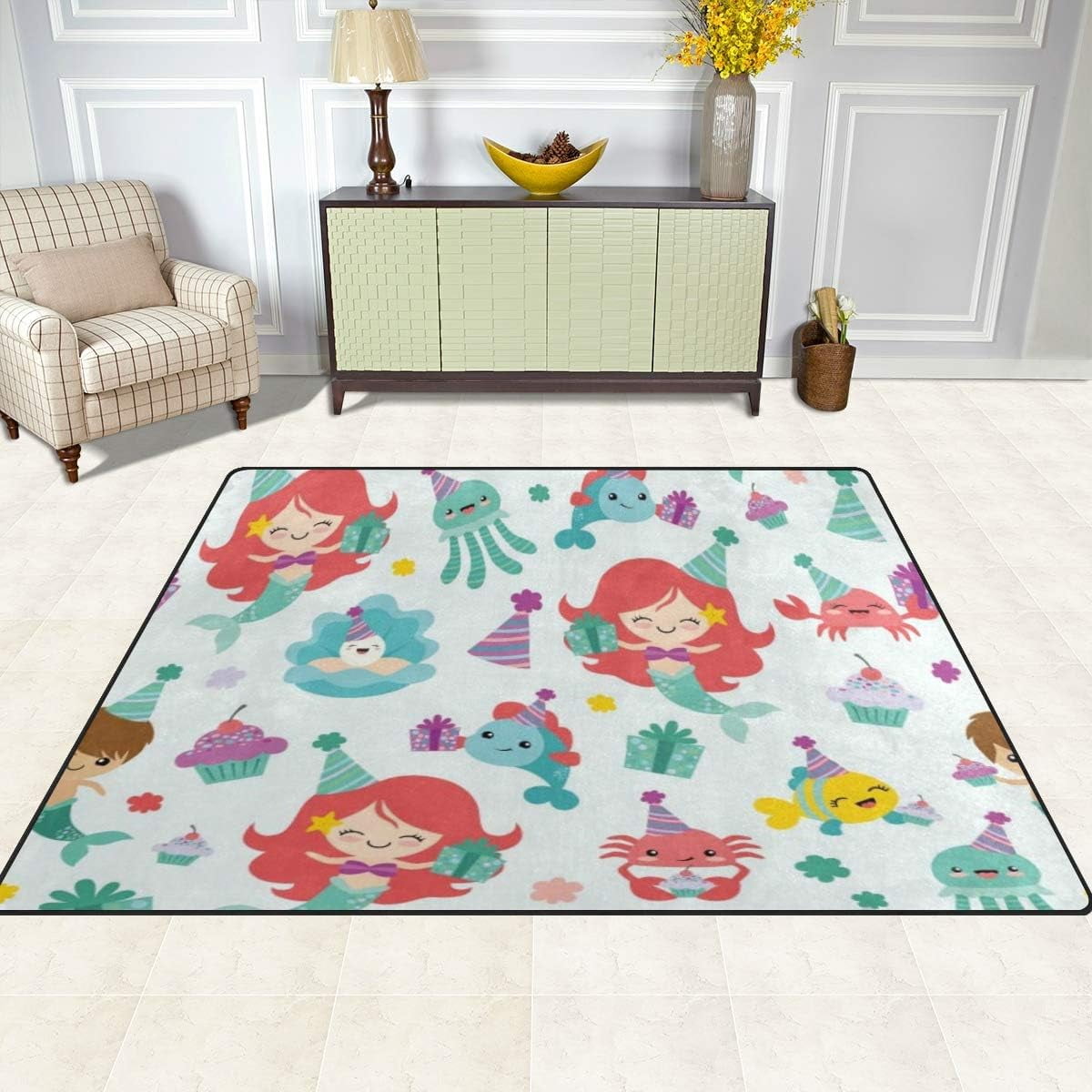 SKYSONIC Area Rug Pad Mermaid Birthday Sea Friends Nursery Rugs Floor ...