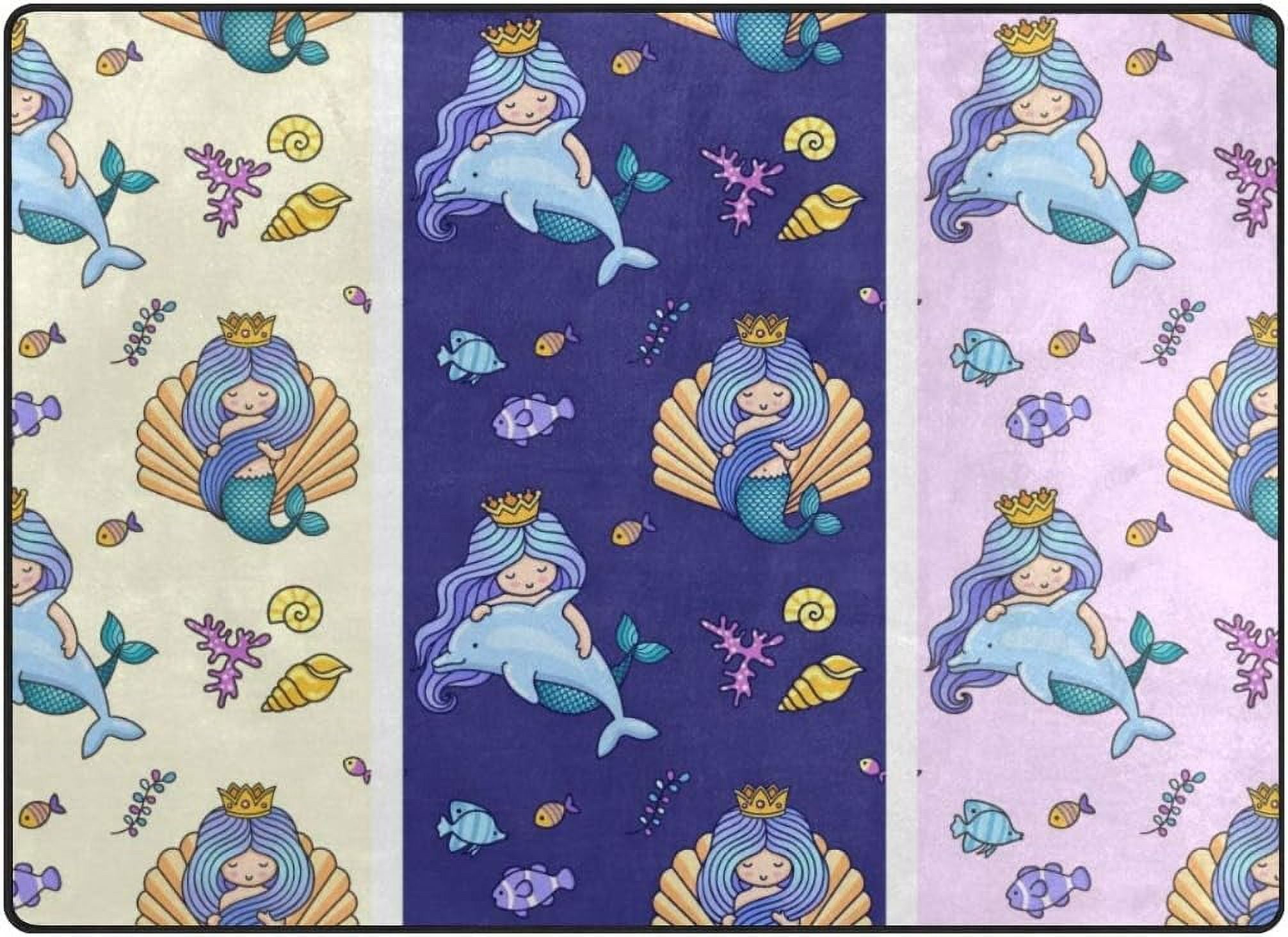 SKYSONIC Area Rug Pad Mermaids Dolphins Nursery Rugs Floor Mat for Kids ...