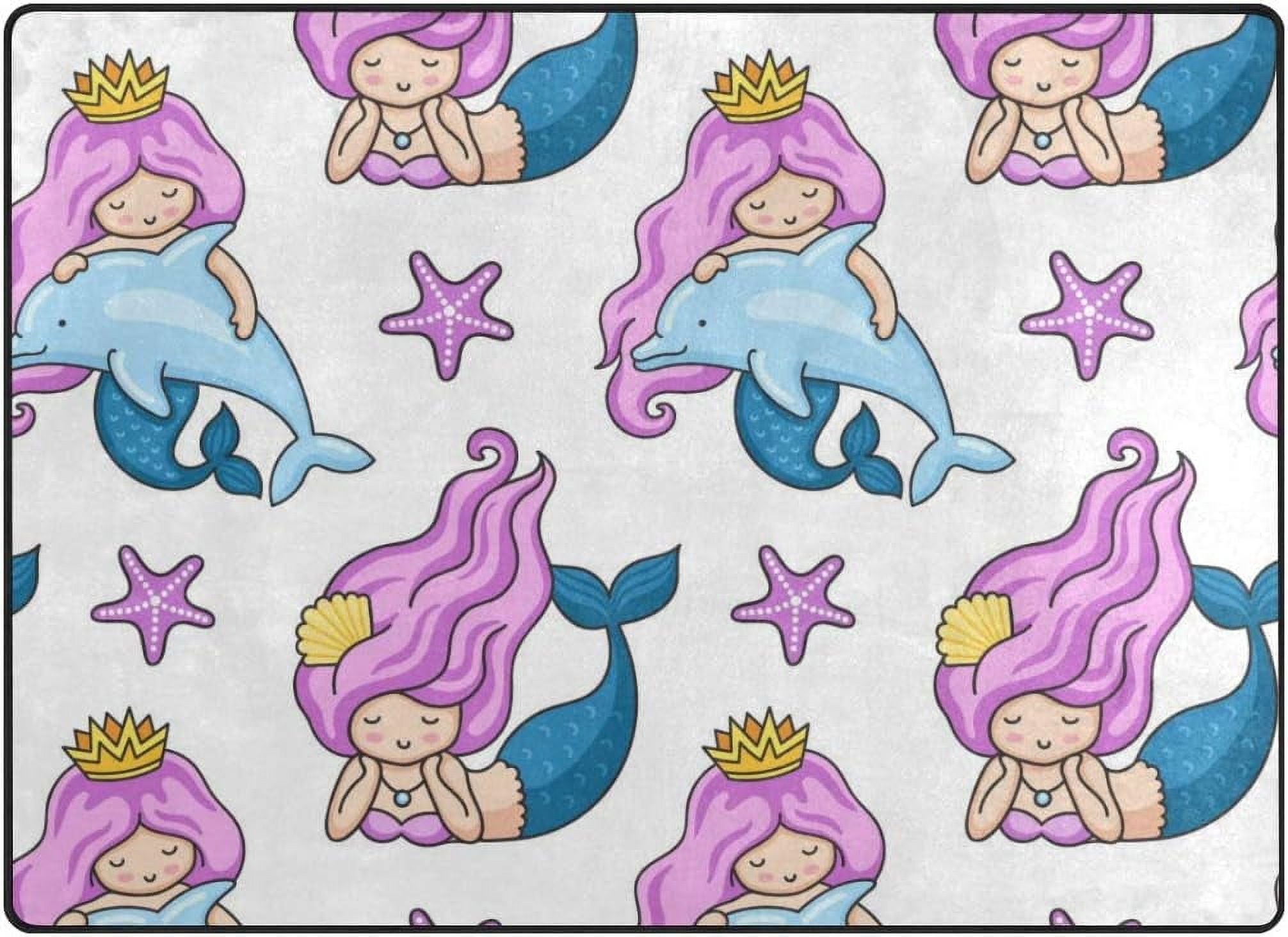 SKYSONIC Area Rug Pad Mermaids Starfish Nursery Rugs Floor Mat for Kids ...