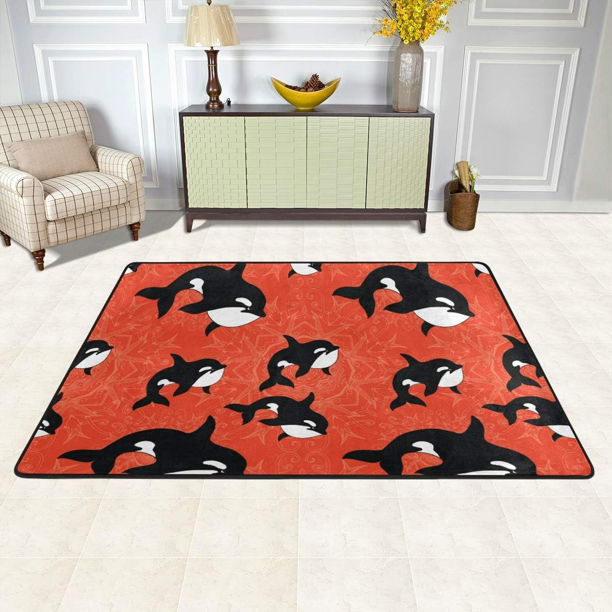 SKYSONIC Area Rug Pad Modern Dolphin Pattern Nursery Rugs Floor Mat for ...