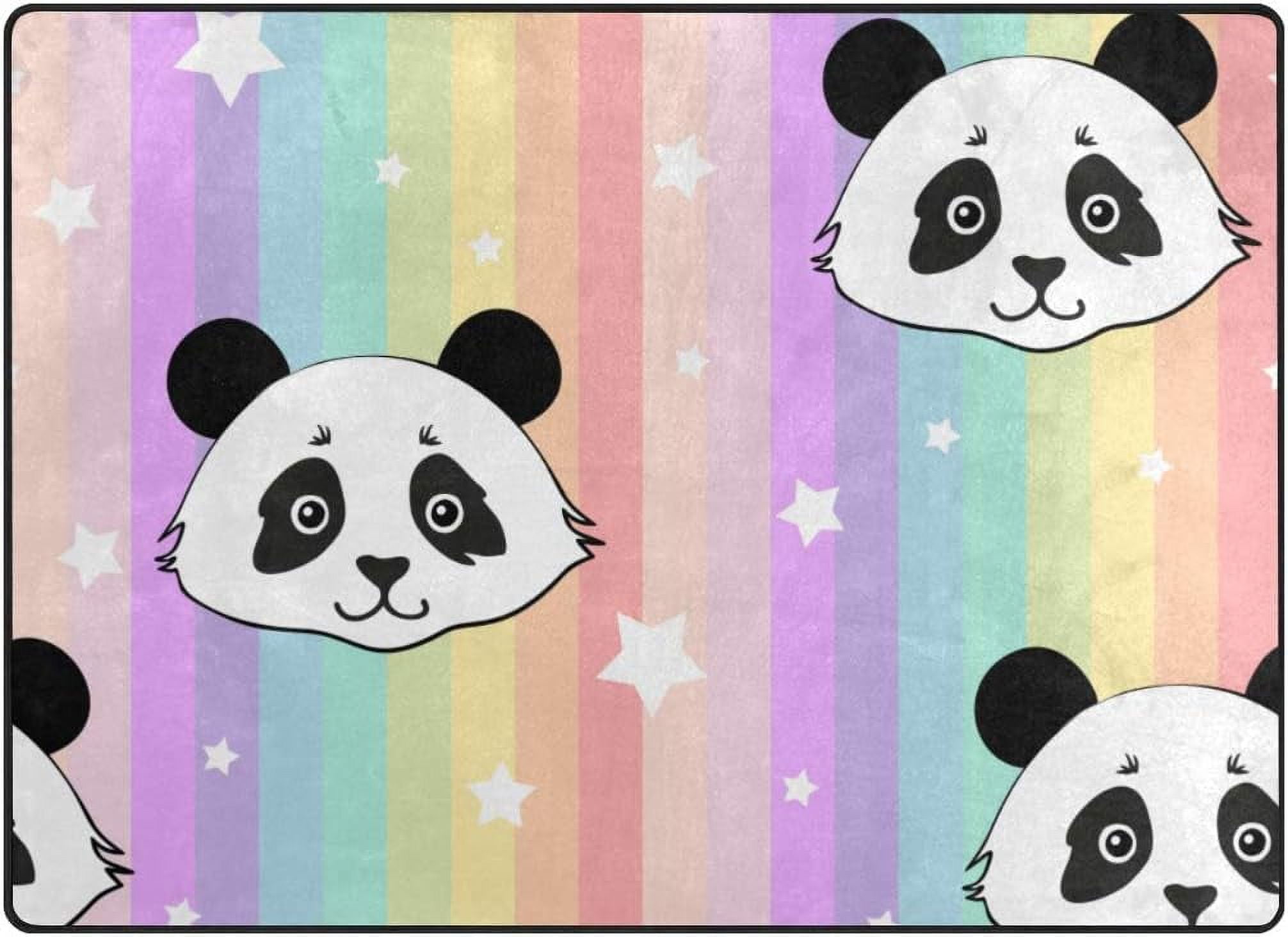 SKYSONIC Area Rug Pad Pandas On Rainbow Nursery Rugs Floor Mat for Kids ...