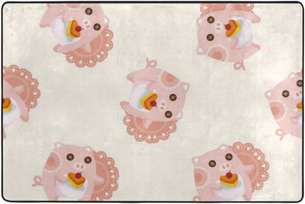 SKYSONIC Area Rug Pad Pig Having Afternoon Tea Nursery Rugs Floor Mat ...