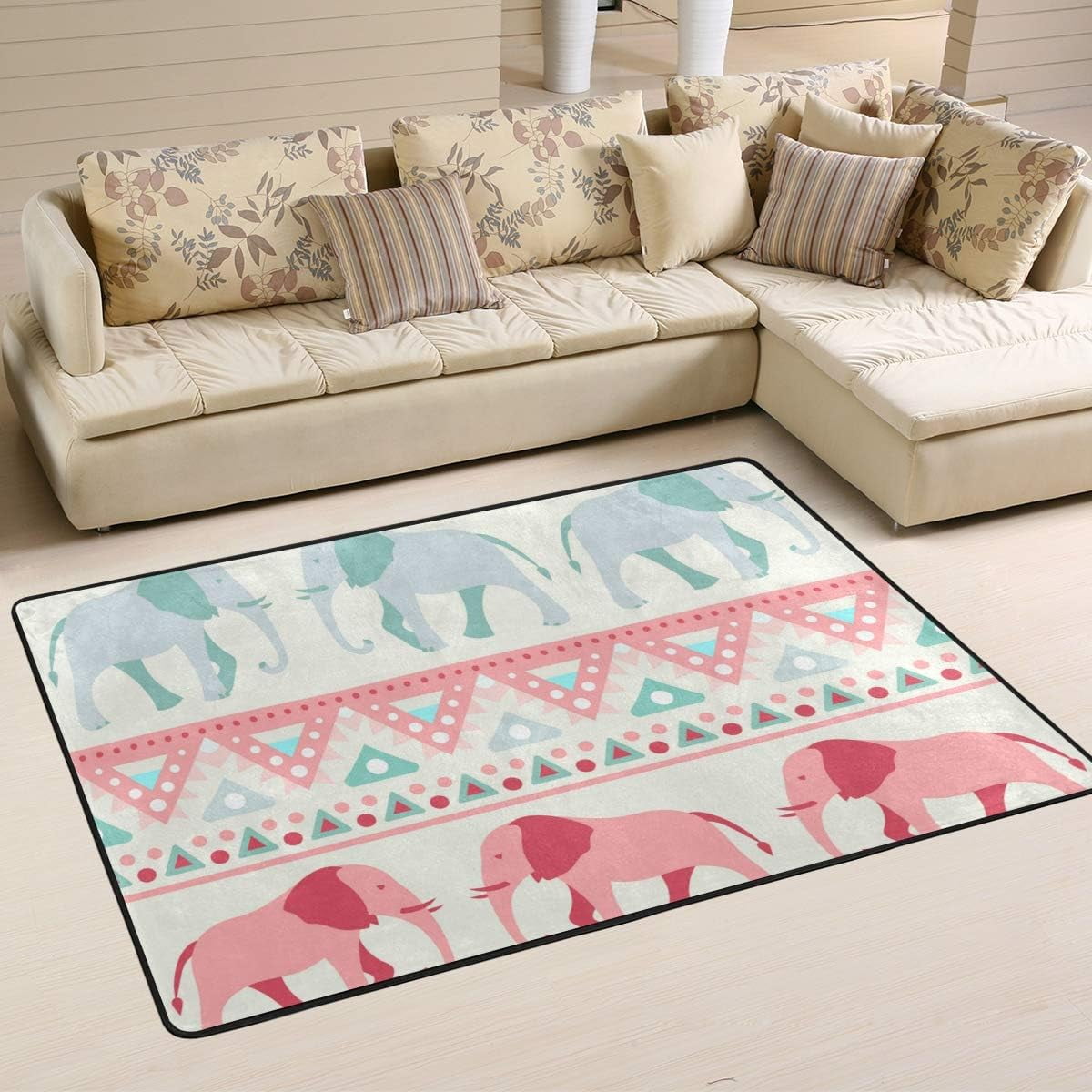 SKYSONIC Area Rug Pad Retro Pattern of Elephant Nursery Rugs Floor Mat ...