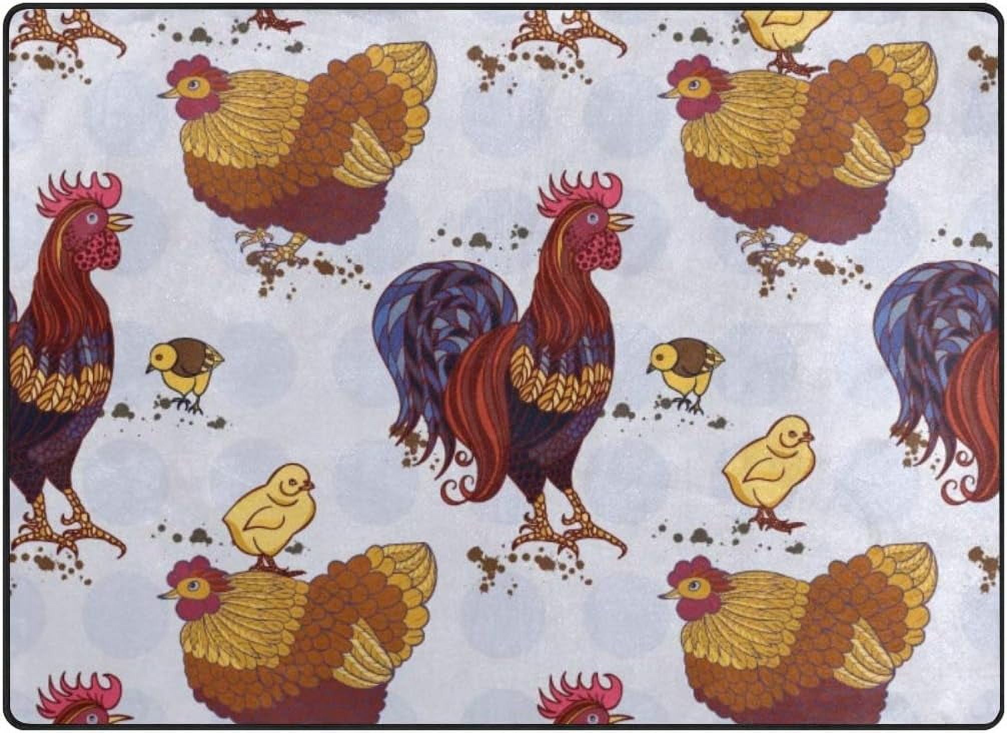 SKYSONIC Area Rug Pad Rooster Hens Chickens Nursery Rugs Floor Mat for ...