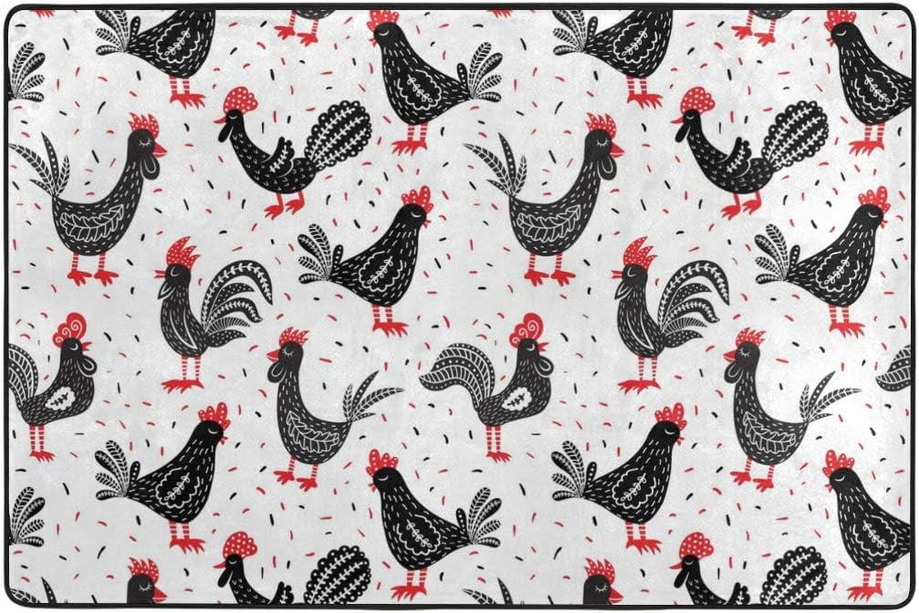 SKYSONIC Area Rug Pad Roosters Nursery Rugs Floor Mat for Kids Playing ...