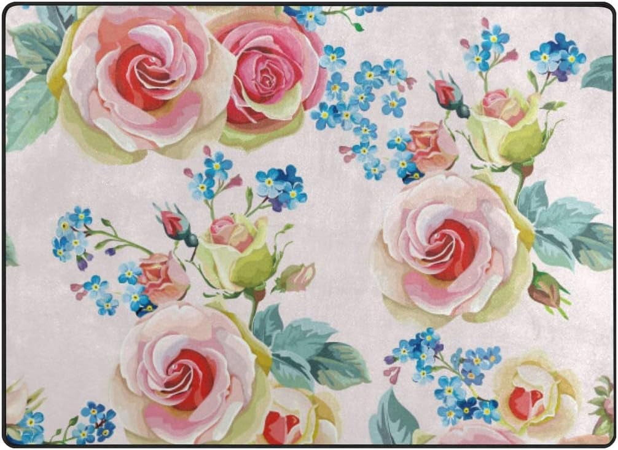 SKYSONIC Area Rug Pad Roses Flowers Nursery Rugs Floor Mat for Kids ...
