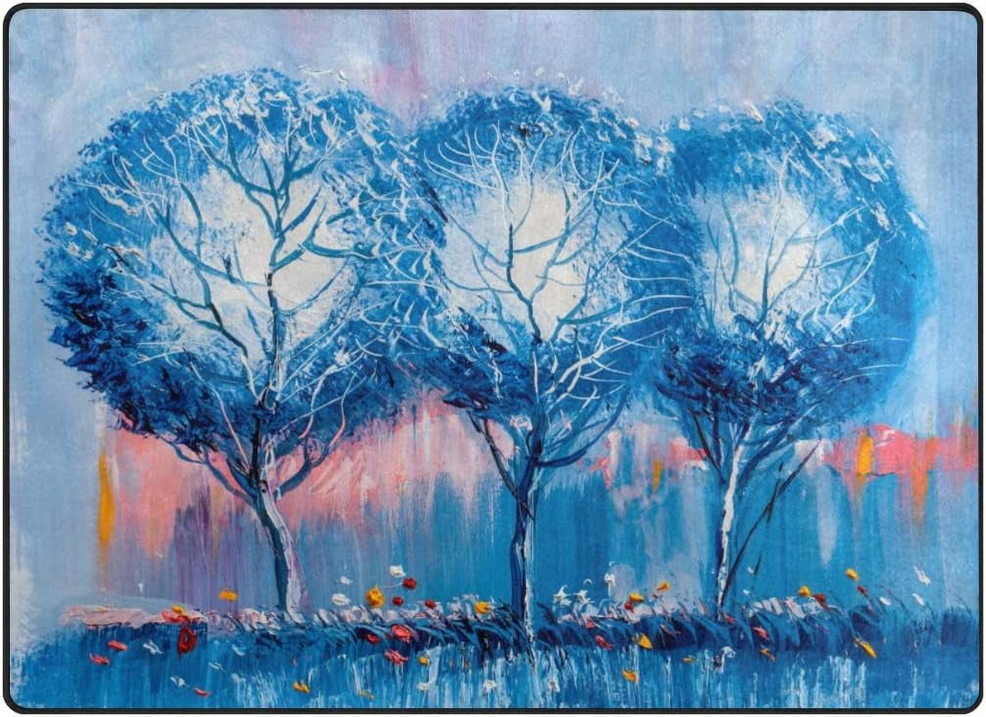 SKYSONIC Area Rug Pad Trees Oil Painting Nursery Rugs Floor Mat for ...