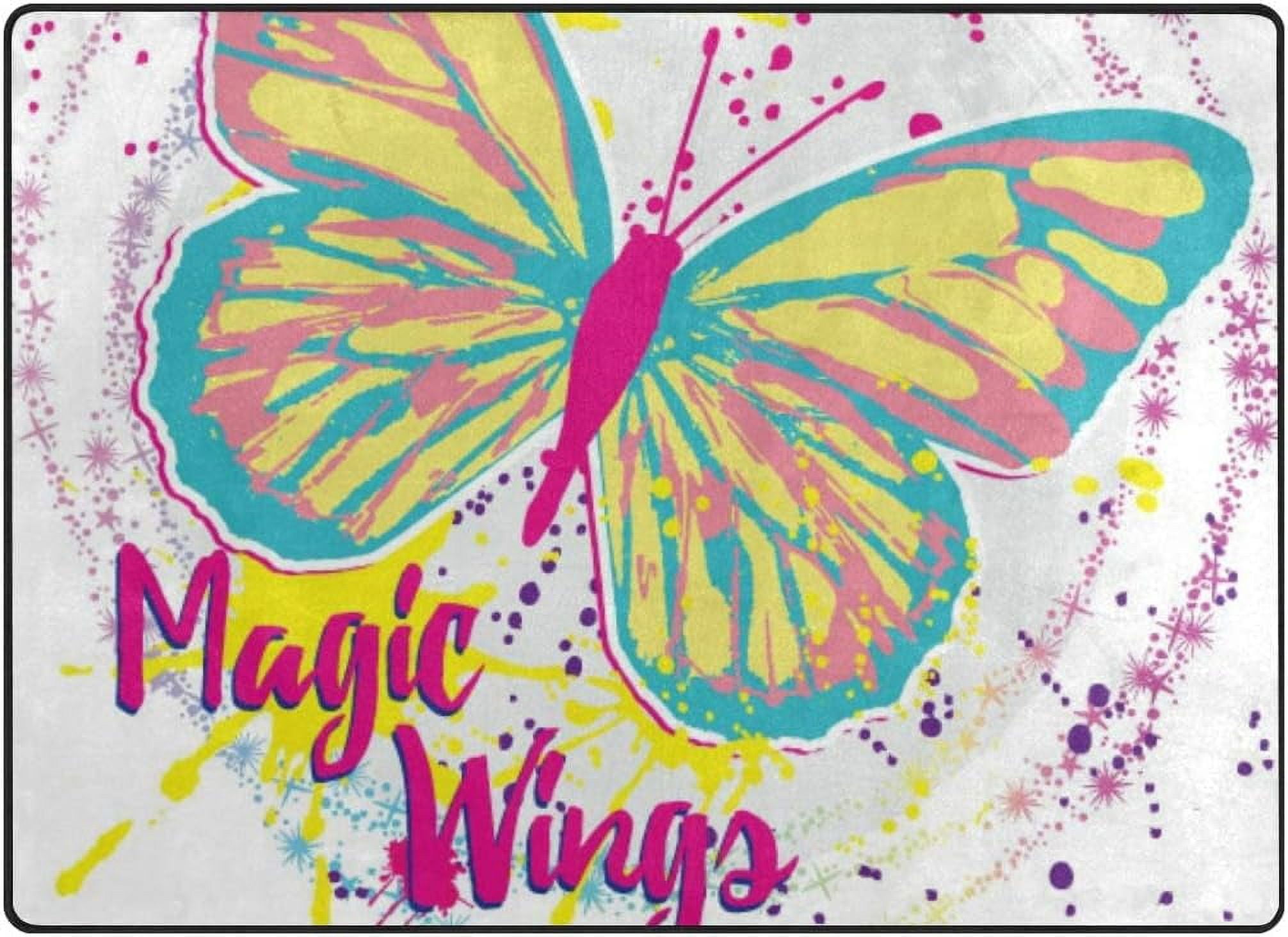 SKYSONIC Area Rug Pad Typography with Butterfly Nursery Rugs Floor Mat ...
