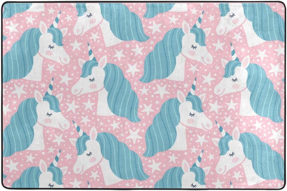 SKYSONIC Area Rug Pad Unicorn Head Stars On Pink Nursery Rugs Floor Mat ...