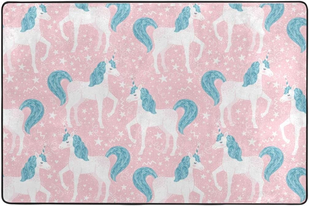 SKYSONIC Area Rug Pad Unicorns Stars On Pink Nursery Rugs Floor Mat for ...