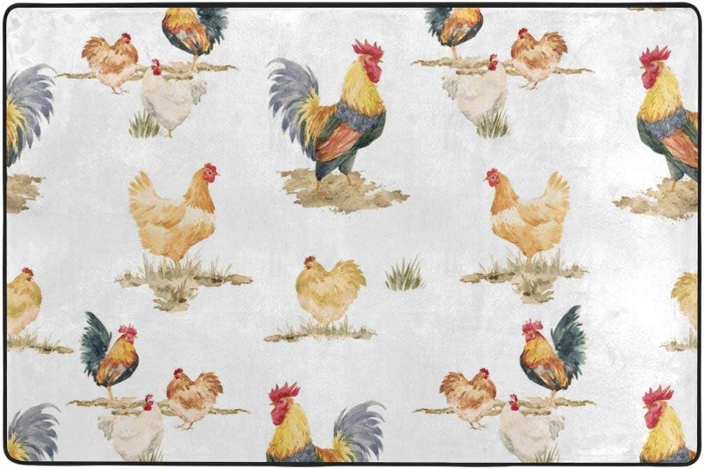 SKYSONIC Area Rug Pad Watercolor Chickens and Rooster Nursery Rugs ...