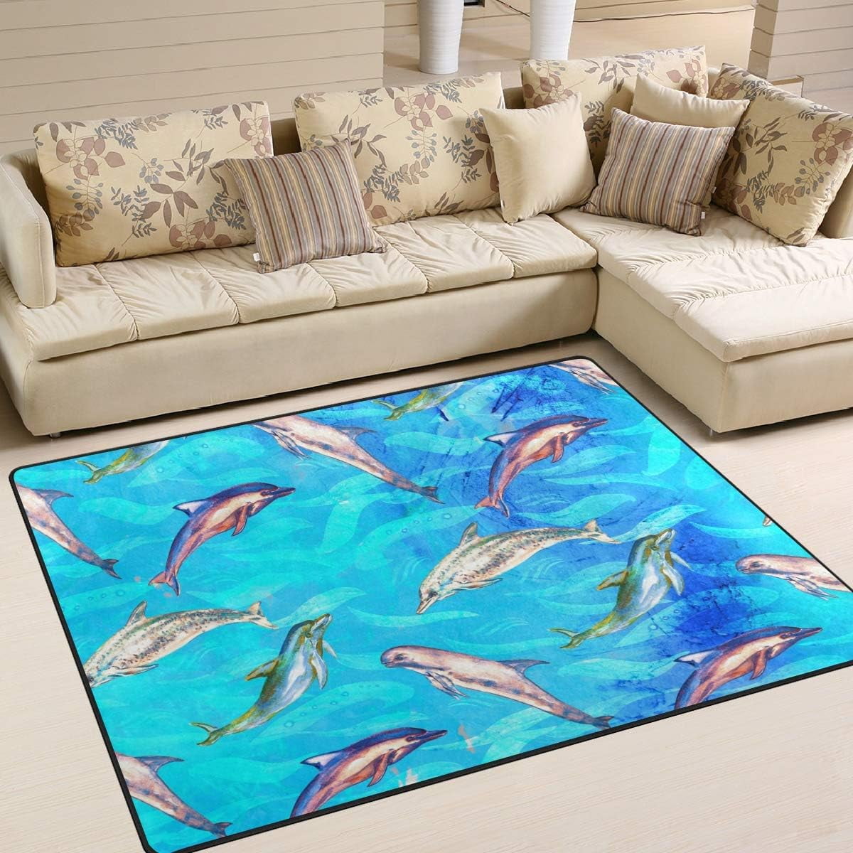 SKYSONIC Area Rug Pad Watercolor Dolphins Variety Nursery Rugs Floor ...