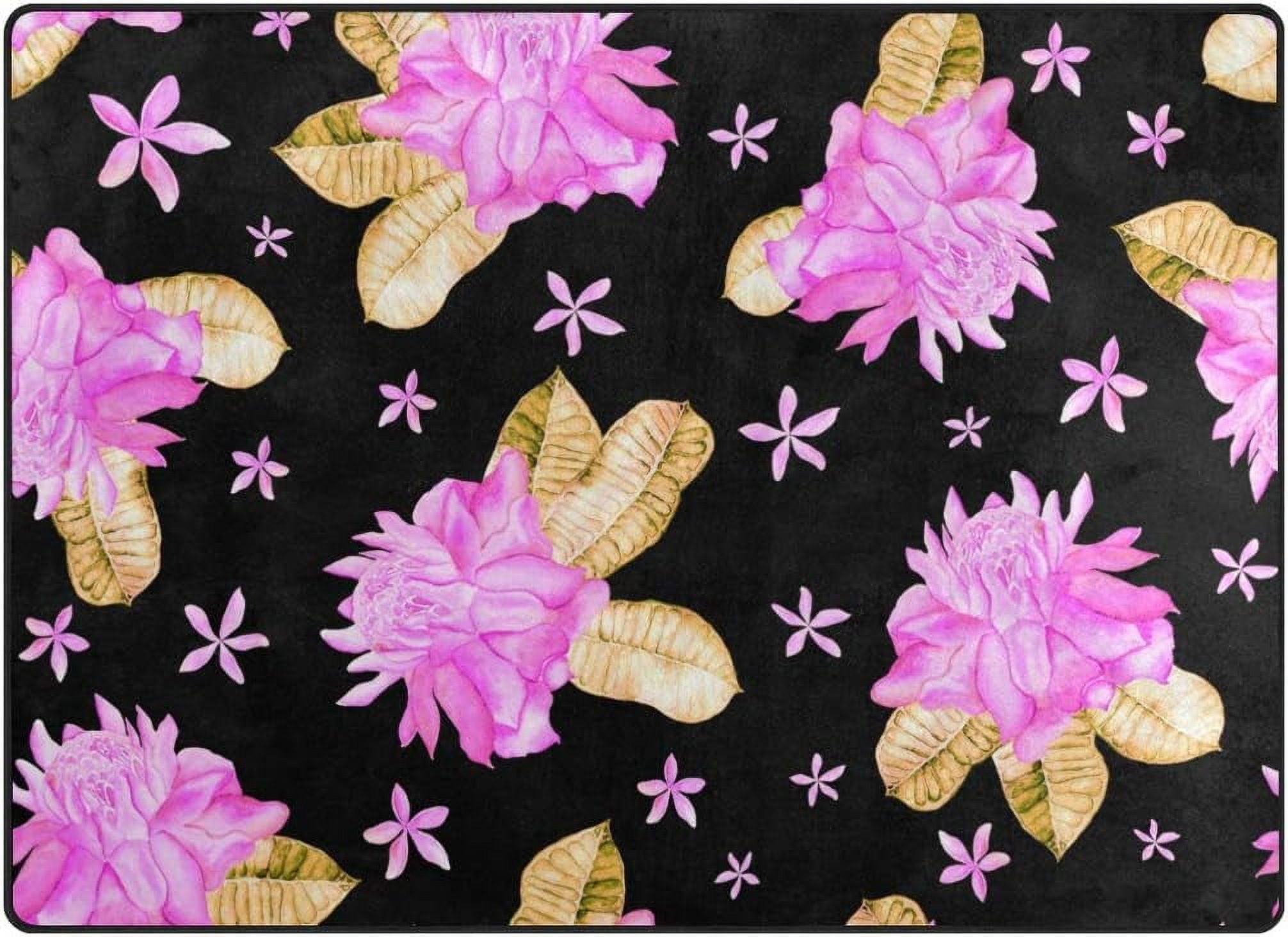 SKYSONIC Area Rug Pad Watercolor Flower with Palm Leaves Nursery Rugs ...